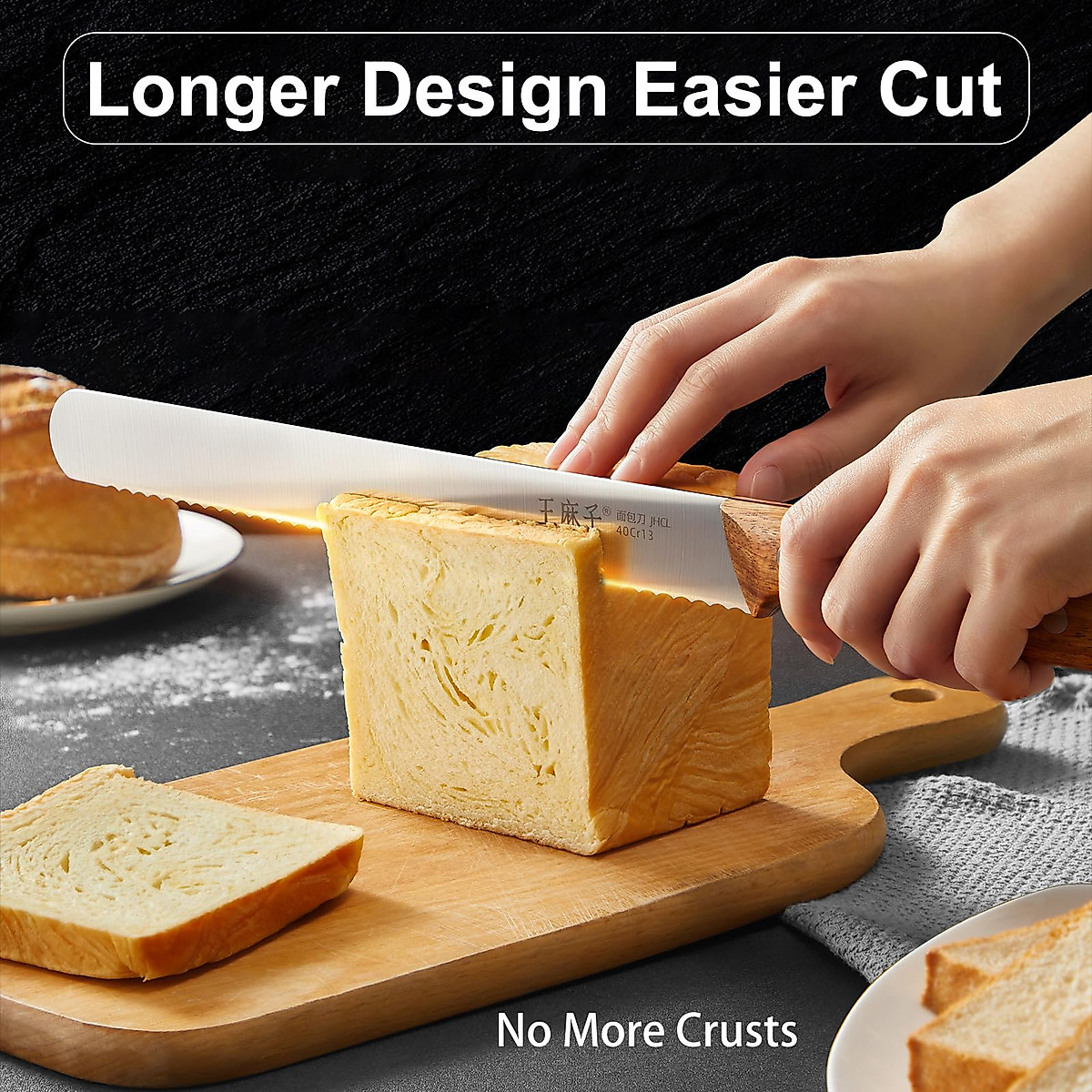 WANGMAZI Serrated Bread Knife Kitchen Chef Knife, German Stainless Steel Razor-sharp Blade Ergonomic Comfortable Wooden Handle, Over 300 Years of Brand(11inch, Silver)