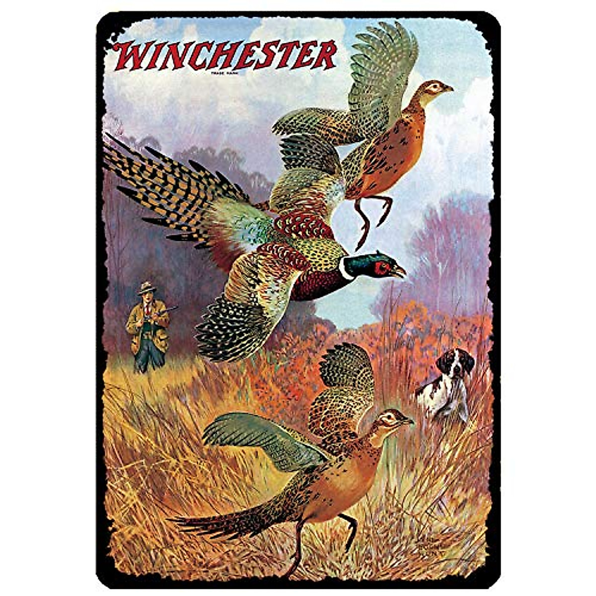 annekilly Vintage Metal Tin Sign Pheasants on The Rise Winchester Firearm Hunting Hunter for Home Bar Pub Kitchen Garage Restaurant Wall Deocr Plaque Signs 12x8inch