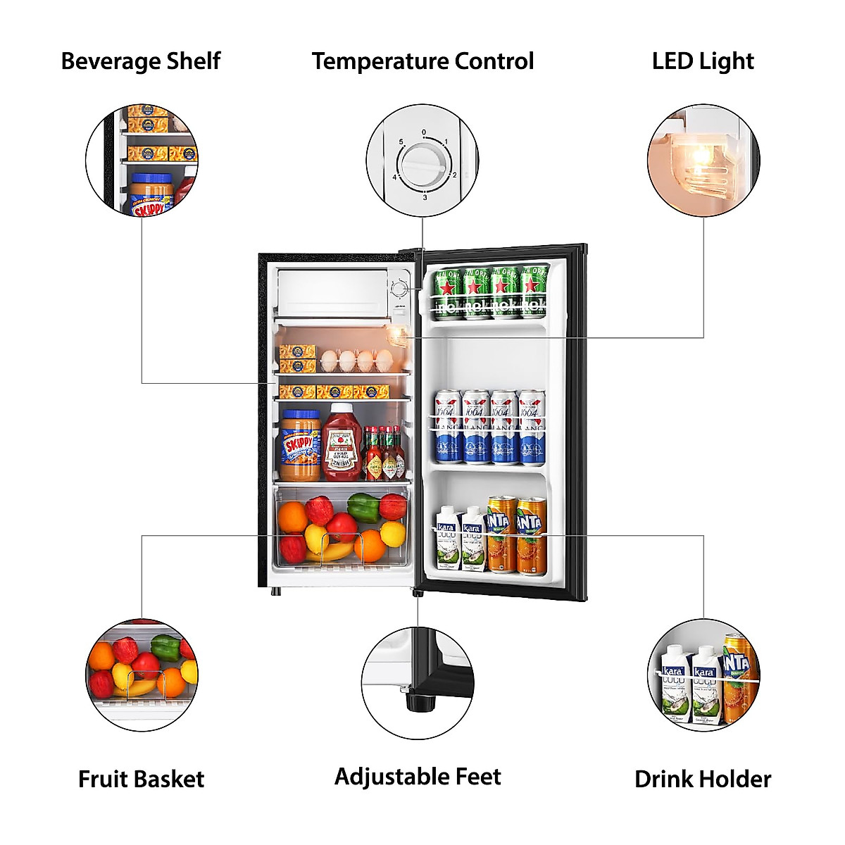 HAILANG 3.1 Cu.Ft Mini Fridge with Freezer, Single Door Mini Refrigerator, 5 Settings Temperature Adjustable, Compact Refrigerator for Apartment,Dorm, Office, Bedroom