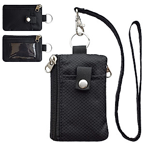 CHENSPRX Minimalist RFID Blocking Small Wallet with ID Window,WaterResistant Zip Id Case Wallet with Lanyard Keychain for Cards,Cash,Travel,Women,Men(Black)