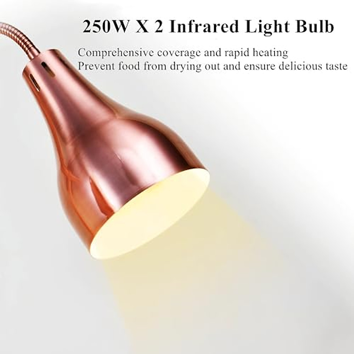 WTTTTW Food Heat Lamp, 2-Head Food Warm Lamp Portable Commercial Heat Lamp for Food, Stainless Steel Food Warmer Lamp for Kitchen Restaurant Cafeteria,Brown