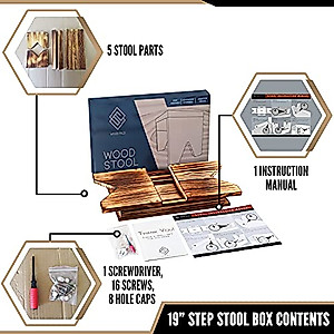 Adult Wooden Step Stool - Very Sturdy Adult Step Stool, Kitchen Step Stool, Bed Stool for High Beds，Great Wood Step Stool for Adults，Lightweight, Quality Eco Pine，Attractive & Easy Assemble 9 X 8 X 19