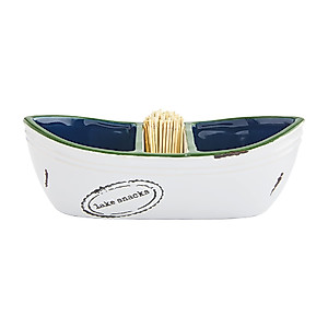 Mud Pie Toothpick Server, Canoe, 3" x 7 3/4", White