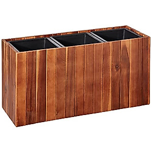 Amazon Aware Acacia Wood 26-Inch Rectangular Planter Box with Three Inner Plastic Liners, Brown