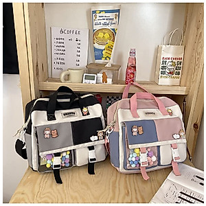 Kawaii Backpack with Pom Pom, Japanese Cute Tote Bag Aesthetic Crossbody Shoulder Bag Messenger Bag School Handbag (Pink)