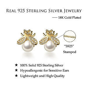 Reffeer Solid 925 Sterling Silver Bumble Bee Stud Earrings for Women Teen Honey Bee Stud Earrings (B-Gold)