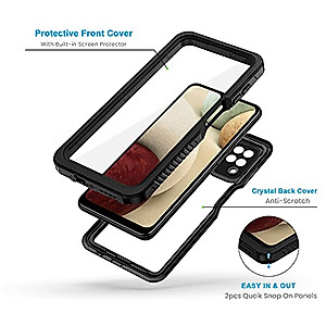 Lanhiem Samsung Galaxy A12 Case, IP68 Waterproof Dustproof Case with Built-in Screen Protector, Full Body Heavy Duty Shockproof Protective Cover for Galaxy A12 6.5 Inch (Black/Clear)