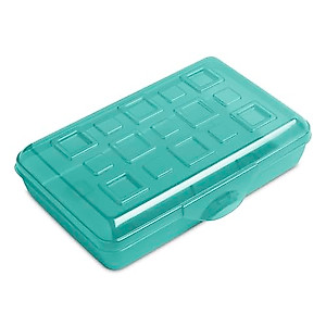 Sterilite Small Pencil Box, Stackable Plastic Small Storage Container with Lid, Organize Pens, Pencils, and Small Items, Molokai Blue Tint, 12-Pack