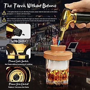 HEH Cocktail Smoker Kit with Torch, Old Fashioned Smoker Kit with 8 Smoking Wood Chips Flavors for Infusing Smoke into Cocktail Whiskey Bourbon, Gift for Father, Husband, Boyfriend(No Butane)