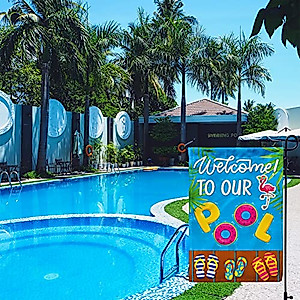 Hollyhorse Welcome to Our Pool Summer Garden Flag, Pool Flag for Outdoor Decorations 12x18 Inch Double Sided