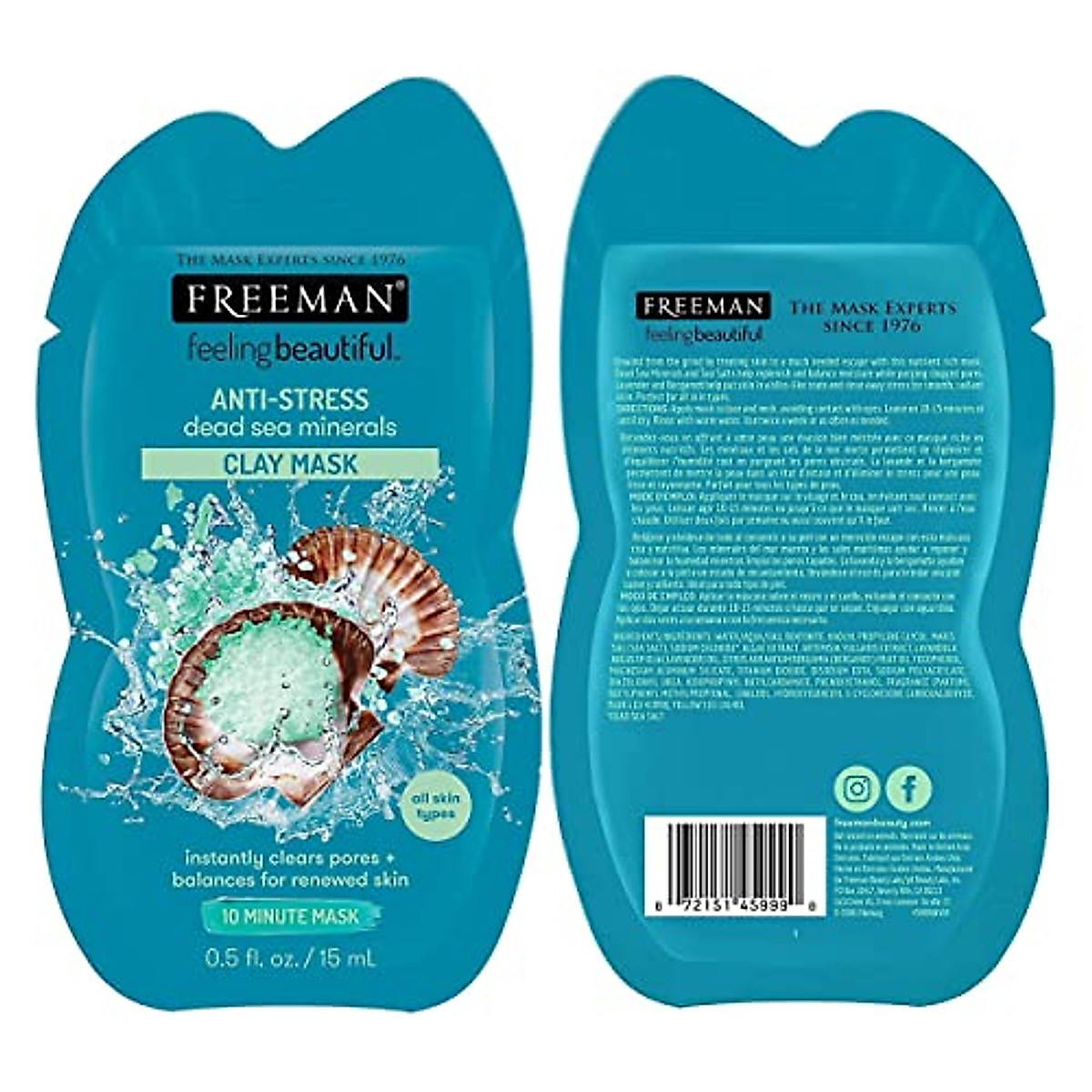 Freeman Facial Mask Variety Pack: Clay, Mud, Peel-Off, & Gel Face Masks, Detoxifying, Clearing, Hydrating, & Oil Absorbing Skincare, Travel-Sized Face Masks, Cruelty-Free & Vegan, 12 Count