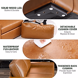 ELUCHANG 85" Faux Leather Sofa Couches, 3 Seater Mid-Century Modern Sofa with Extra Deep Seats,Upholstered Sofa Cushion&Removable Cover,Comfy Sofa Couch for Small Space Living Room Apartment,Brown