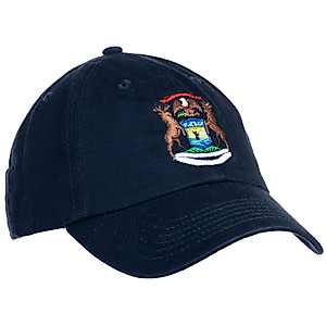 Ann Arbor T-shirt Co. Michigan State Flag Hat - Great Lakes Pride MI, Low Profile Baseball Dad Cap for Men & Women - (Navy Blue)