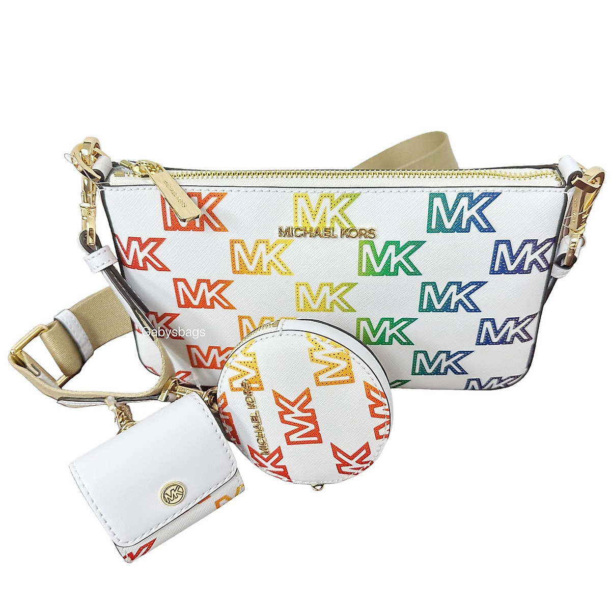 Michael Kors Jet Set Price Medium Crossbody W Tech Accessories Rainbow MK Logo