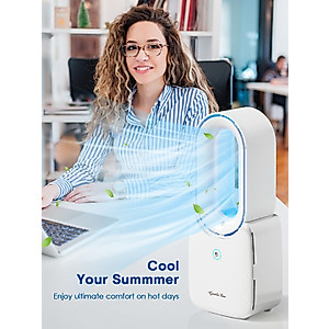 let'me Desk Fan,Portable Bladeless Fan 11.8 inch Small Personal Cooling Fan with 5 Colors Touch Control LED Light,Quiet Table Fan for Home, Office, Bedroom