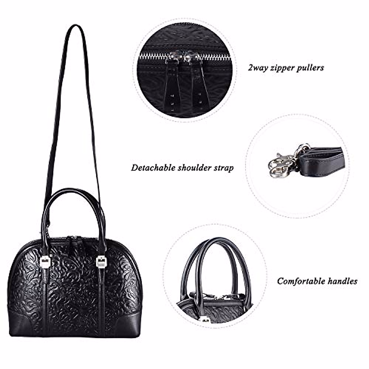 Banuce Black Embossed Pattern Leather Handbags for Women Purse Shoulder Tote Bag
