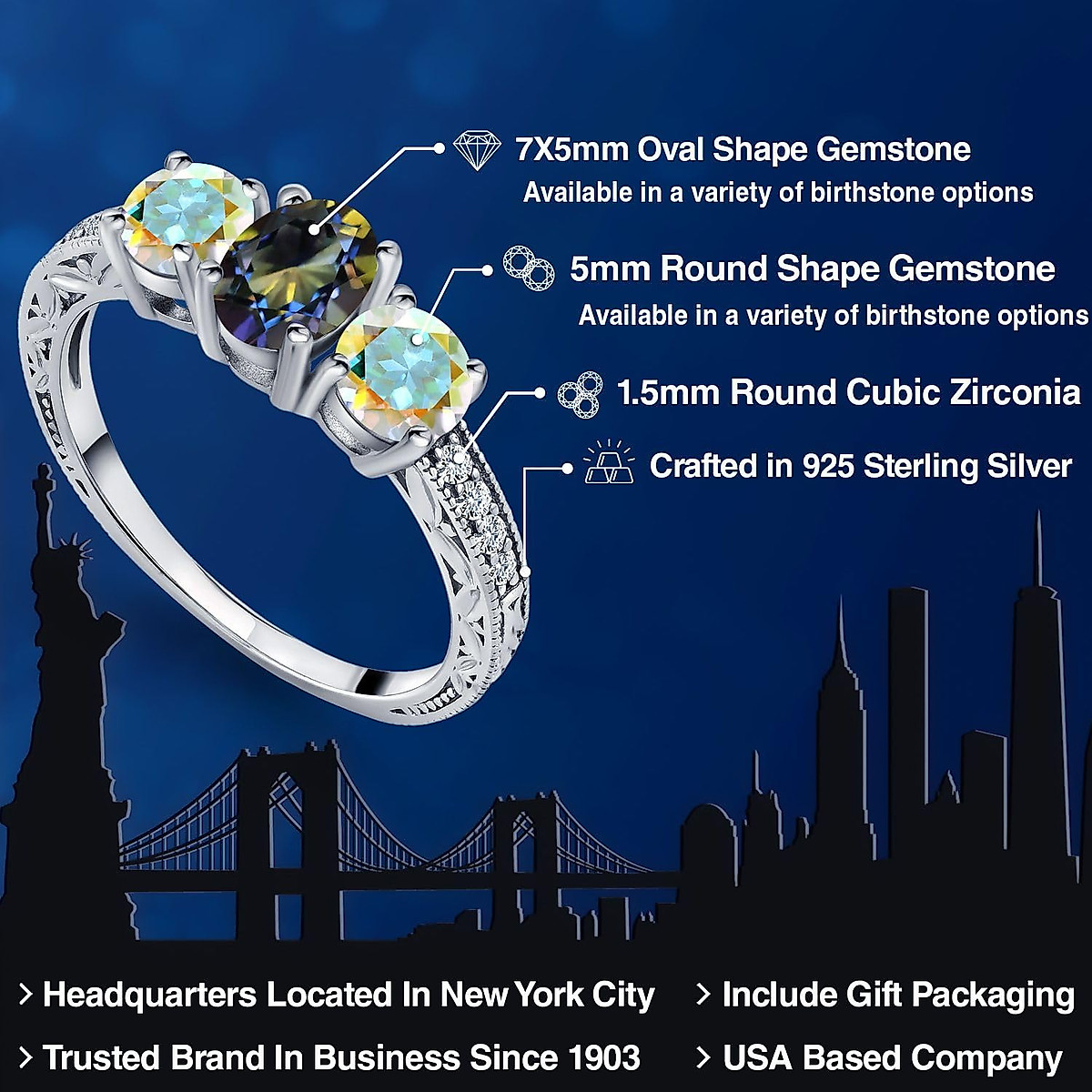 Gem Stone King 925 Sterling Silver Blue Mystic Topaz and Mercury Mist Mystic Topaz Ring For Women (0.92 Cttw, Gemstone Birthstone, Available In Size 5, 6, 7, 8, 9)