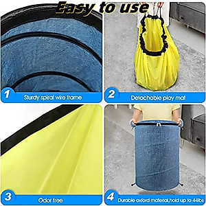 Toy Storage Organizer and Play Mat,Clothes Storage Basket Dirty Clothes Basket Children'S Toy Storage Basket,Foldable Canvas Basket,Auto Pop up for Quick Storage(Blue)