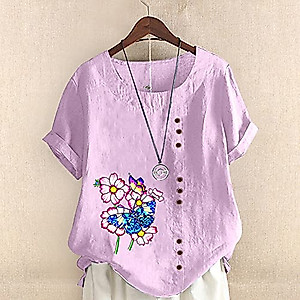 Cheifay Tank Tops Women Cotton Pack Cotton Linen Tops Women Button Down Short Sleeve Cozy Outfits Relaxed Light Tunics Relaxed Frill T-Shirts Tank Tops Women Graphic Gym