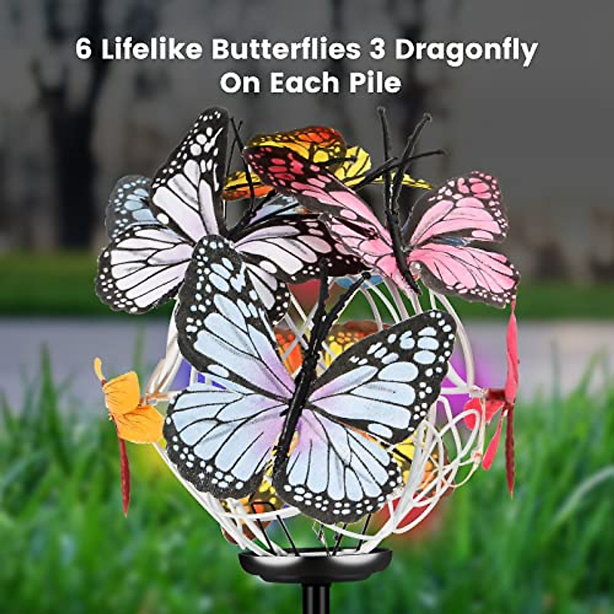 Mageky Solar Outdoor Lights, Butterfly Lights Garden Decorative Solar Stake Lights with 12 Butterflies 6 Dragonflies Ground Lights Waterproof for Patio Garden Yard Pathway 2 Pack
