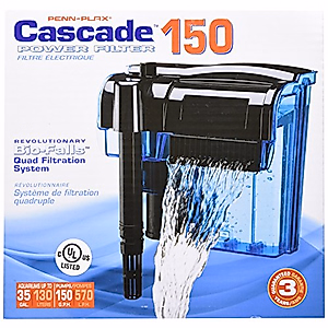Penn-Plax Cascade 150 Power Filter – Hang-On Filter with Quad Filtration – Great for Freshwater and Saltwater Setups