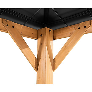 Sunjoy Hardtop Gazebo 9 x 9 ft. Upgrade Cedar Framed Wood Gazebo with Brown Steel & Polycarbonate Hip Roof Hardtop for Garden, Backyard Shade, Brown Roof + Natural Wood Frame