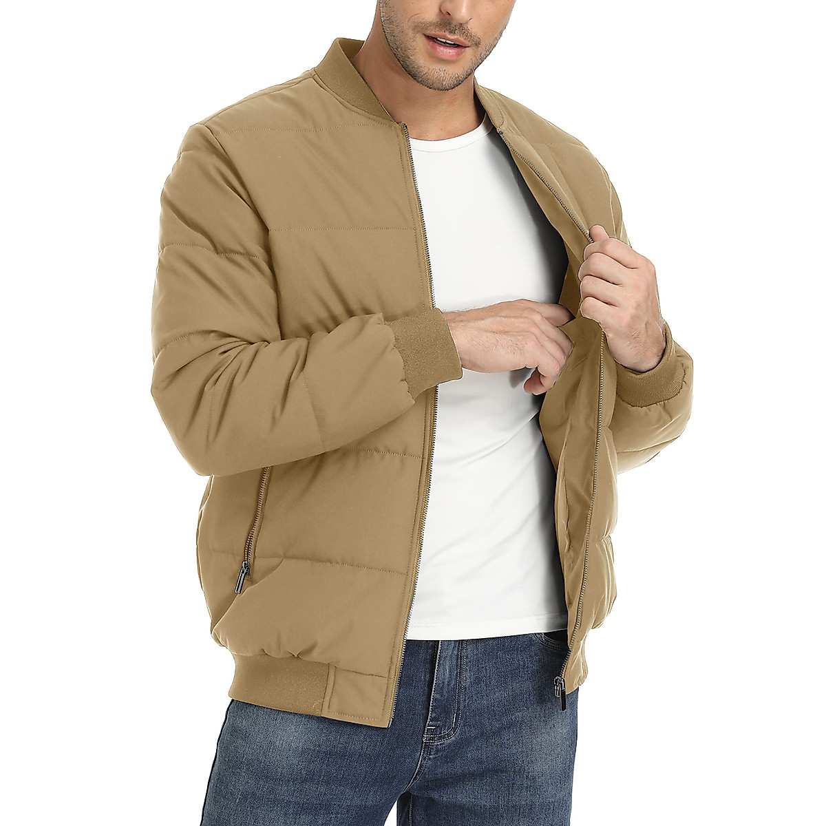 TACVASEN Mens Puffer Jacket Men Quilted Bomber for Men Lightweight Winter Full Zip Padded Jacket Windbreaker Men