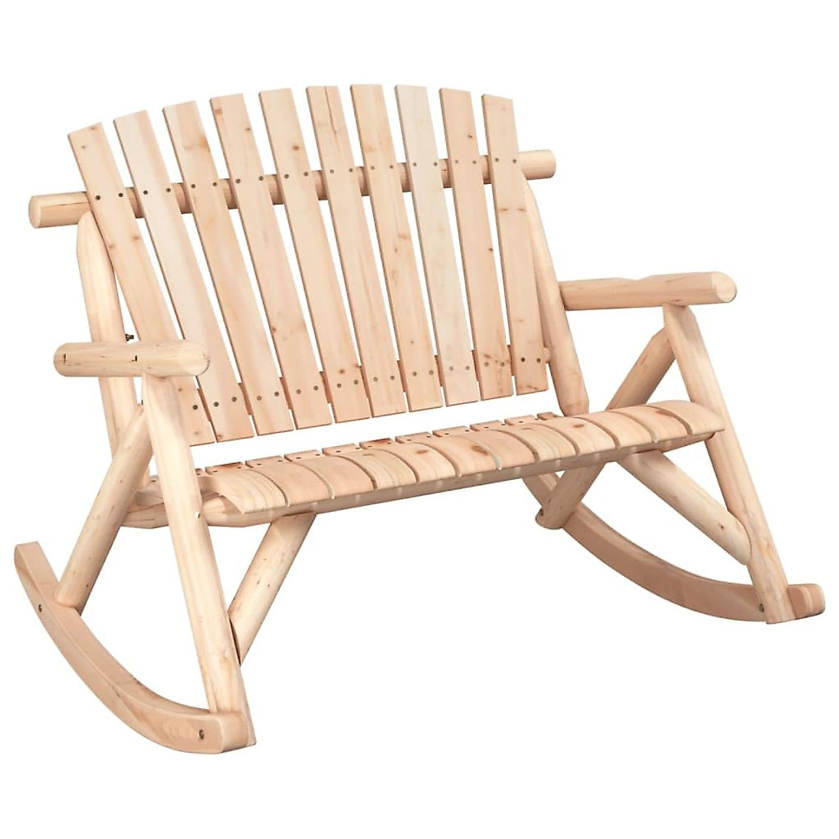 Makastle 2-Seater Outdoor Wood Rocking Chair, Rustic Rocker Single Chair Patio Chair, All Weather Wooden Seat Porch Rocker Chair for Lawn Garden, 48.4"x37.8"x40.2" Solid Wood Spruce