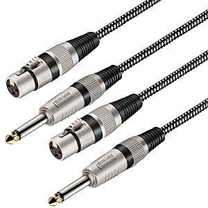 KINXIYU XLR Female to 1/4 Inch TS Cables 6 FT/2Pack, Nylong Braided XLR 3 Pin Female to 6.35mm TS Male Unbalanced Interconnect Wire Mic Cord for Dynamic Microphone (Pure Copper Conductors)
