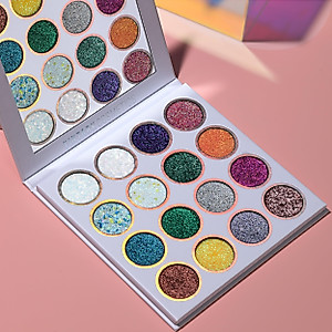 Tintark Glitter Butter Sparkle Eyeshadow Palette, 16 Colorful Holographic Multichrome Iridescent Chameleon Makeup Palette, Shimmer Highlighter Metallic Eye Shadow, Rainbow Eyeshadow Pallets