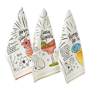DII Summer Basics Kitchen Collection Tropical Dishtowel Set, 18x28, Recipe Trio