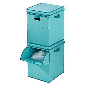 iDesign Emmy Fabric Storage Bin with Lid and Opening Front, Basket Container with Dual Side Handles for Closet, Bedroom, Toys, Nursery - Teal