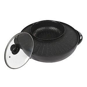 Circular Hotpot Grill Combo, 2in1 Electric Grill and Hot Pot, Portable Hot Pot with Divider, Multifunctional Indoor Teppanyaki Grill/Korean BBQ/Shabu Shabu Hot Pot, 5 Gear Adjustable for 3-5 People