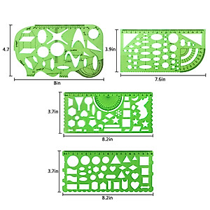 10 Pieces Green Plastic Drawings Templates Measuring Templates Geometric Rulers for School and Office Supplies