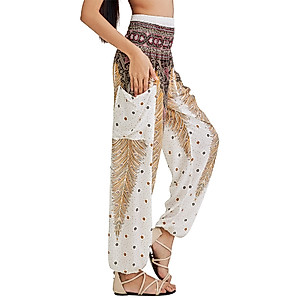 Joob Joob Boho Pants for Women - Hippie Harem Pants Women - Womens Yoga Pants – Comfy Bohemian Flowy Hippie Clothes - Medium White