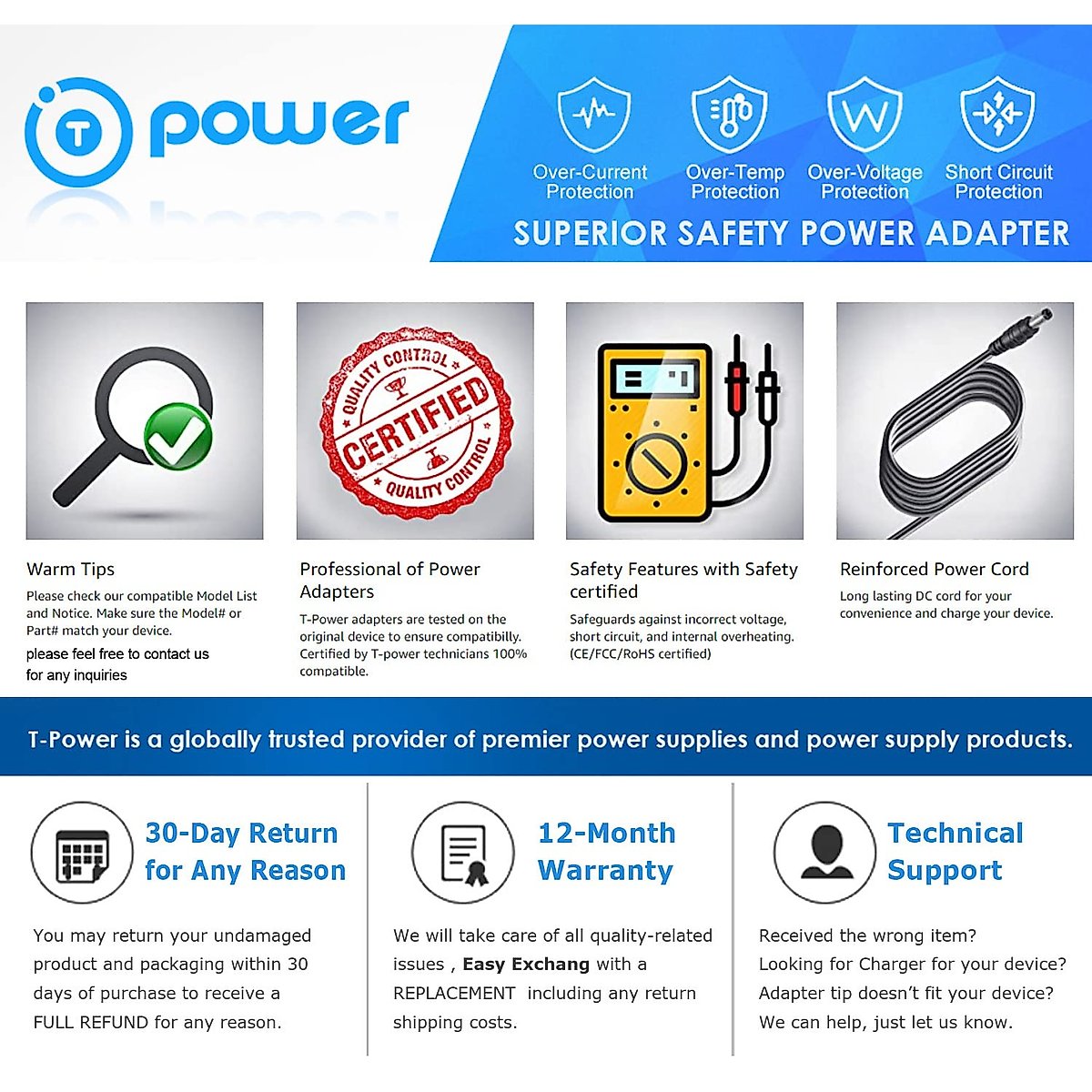 T-Power Charger for Casio 12V DC AD-12MLA U AD-12MLA U AD-12MLA U AD12M3 Keyboard SPECIAL TIP, PLS SEE PIC. Replacement Switching Power Supply Cord