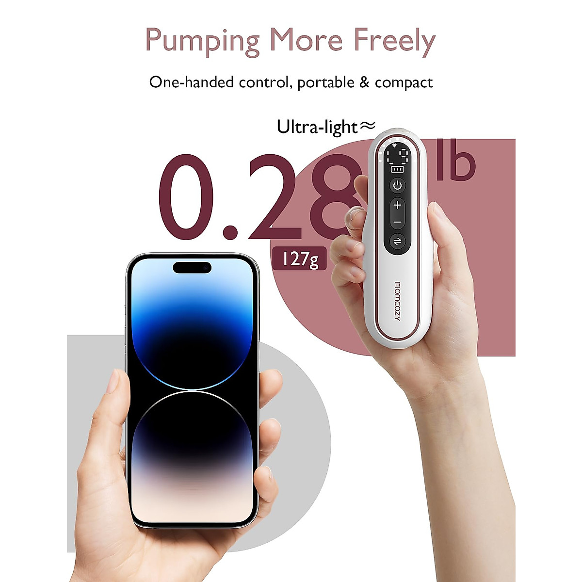 Momcozy Ultra-Light & Hands Free Breast Pump V2, Potent Wearable Pump with 27 Pumping Combinations, Low Noise Painless Portable Double Electric Pump, 17/19/21/24/27mm Flange