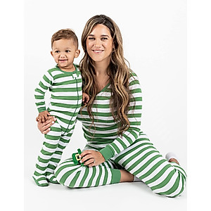 Leveret Kids Pajamas Baby Boys Girls Footed Pajamas Sleeper 100% Cotton (Green/White, Size 12-18 Months)