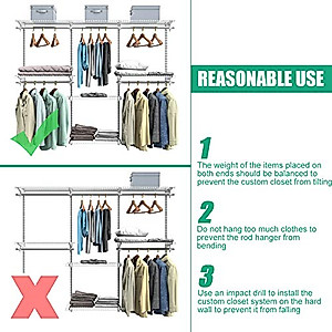 Tangkula 4 to 6 FT Custom Closet System, Wall Mounted Closet with Hanging Rod, Metal Hanging Storage Organizer Rack Wardrobe with Shelves, Adjustable Closet System Kit for Bedroom