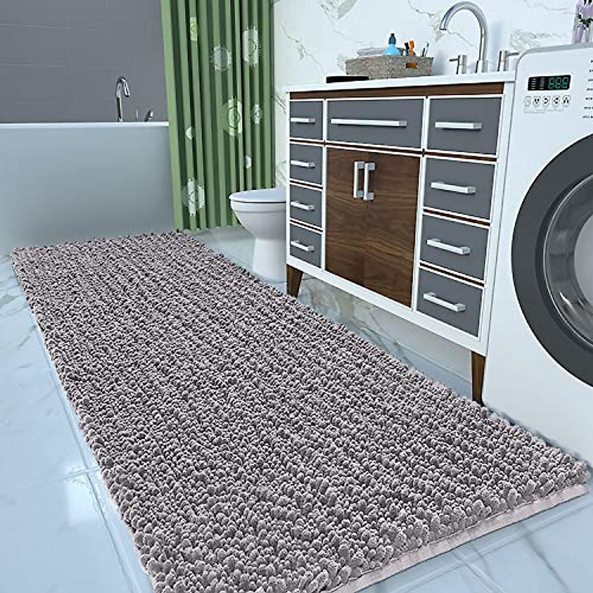 Yimobra Original Luxury Shaggy Bath Mat, Runer Rugs 44.1 X 24 Inches, Super Absorbent Water, Non-Slip, Machine-Washable, Soft and Cozy, Thick Modern for Bathroom Bedroom, Gray