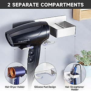 Hair Dryer Holder Wall Mounted, Blow Dryer Holder Stainless Steel, Hair Straightener Holder, Adhesive Hairdryer Holder, Curling Iron Holder Hair Tool Organizer for Bathroom Barber Shops