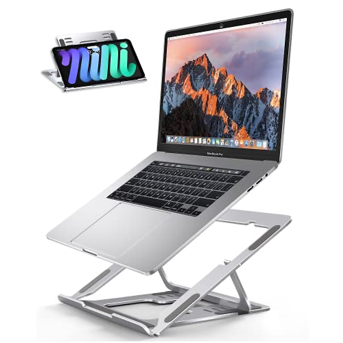 Laptop Stand Riser for Desk, Adjustable Ergonomic Macbook Pro/Air Stand, Portable Foldable Computer Stand for Laptop, Aluminum Dual-Use Laptop Holder for All 10-15.6" Notebooks and All Tablets