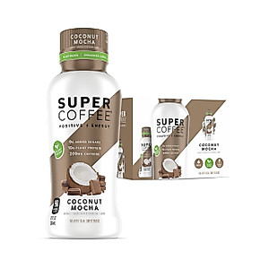 Super Coffee, Ready To Drink Iced Coffee, Coconut Mocha (12 Ounce Bottles, Pack of 12) - Low Net Carbs, No Added Sugar, Keto Friendly, 10g of Protein, Low Calorie, Protein Coffee, Smart Coffee