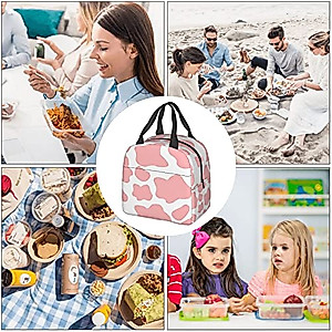 carati Insulated Lunch Bag Women Girls, Reusable Cute Tote Lunch Box for Kids & Men, Leakproof Cooler Lunch Bags for School Work Office Travel Picnic, Pink Cow Print