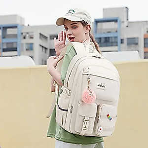 abshoo Big Student Laptop Backpack For College Women Middle High School Teen Girls Bookbag Travel Daypack (Beige)