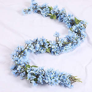 DOITOOL 2pcs Artificial Hydrangea Flower Vine Wisteria Vines Cattleya Flowers Plants for Wedding Party Home Garden Wall Decoration Sky- Blue