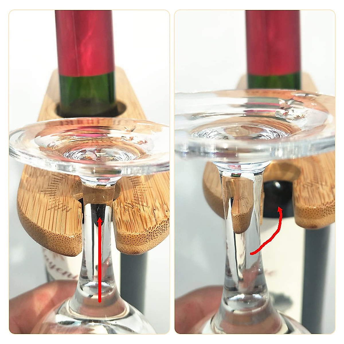 Wine Glass Holder,2PCS Portable Bamboo Cup Holder Wine Glass Rack Storage for Home Bar Outside Easy Carry Lightweight