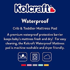 Kolcraft Fitted Waterproof Baby Crib Mattress Protector, Crib Mattress Topper, Crib Mattress Pad, Toddler Bed Mattress Protector, Machine Washable/Dryer Friendly, 52” x 28”- White