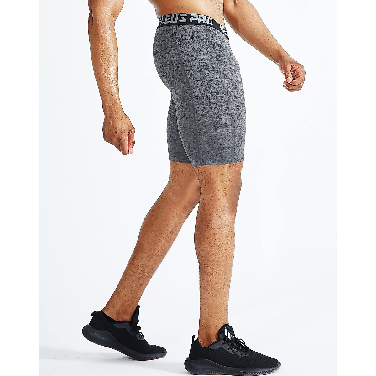 NELEUS Men's 3 Pack Compression Shorts with Pockets Dry Fit Yoga Running Shorts,6063,Black/Grey/Blue,US 2XL,EU 3XL