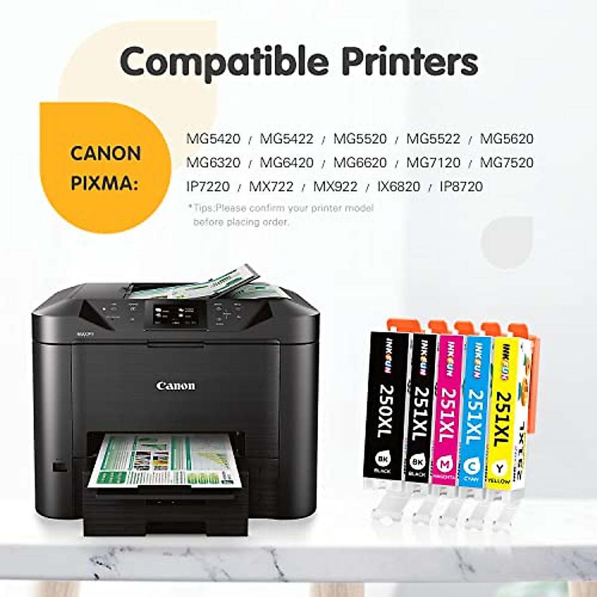 INKFUN Canon 250 XL 251 XL 250XL Compatible Ink Cartridges Replacement for PGI-250XL CLI-251XL with Canon PIXMA MX922 MG5420 MG5520 MG6320 Printer 15 Pack (3 Black,3 PGBK,3 Cyan, 3 Magenta,3 Yellow)